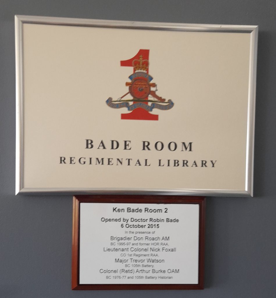 Ken Bade Room ‹ 105 Battery, Royal Australian Artillery Association